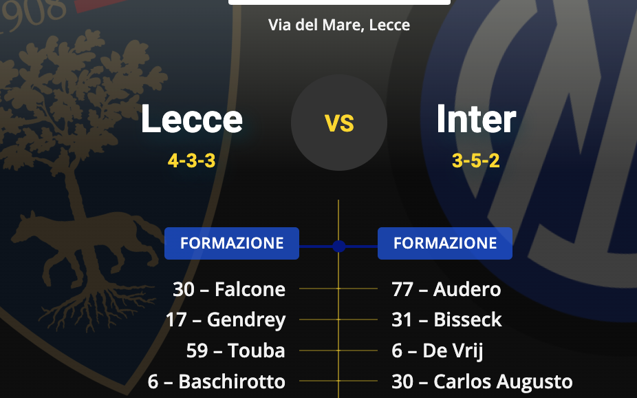 PROBABILI FORMAZIONI Lecce-Inter: ultimissime news Inter